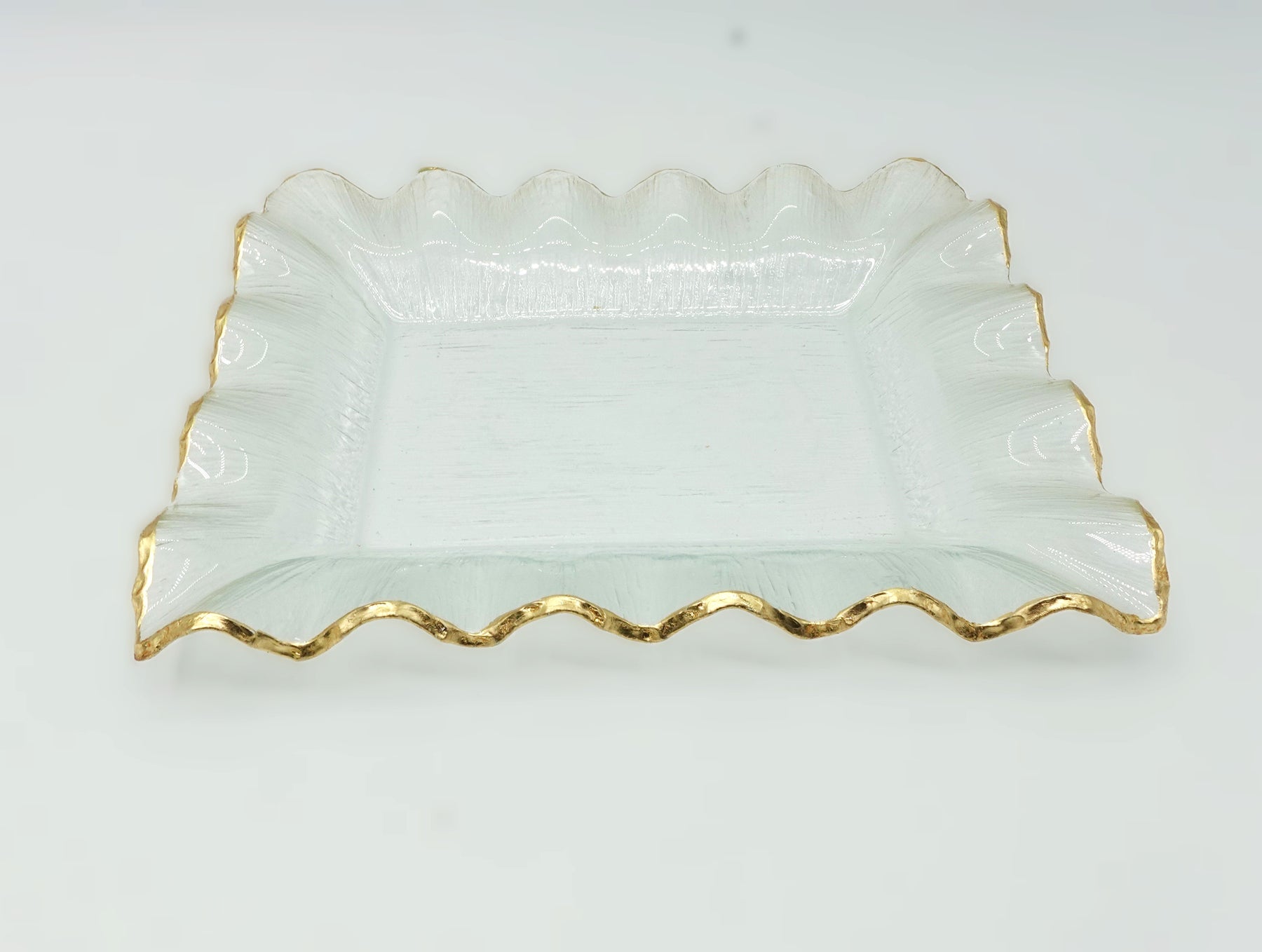 Joseph Sedgh Wavy Square Gold Border Glass Serving Platter Tray
