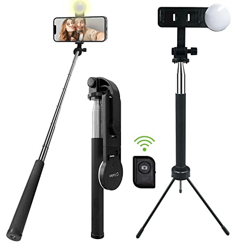 Extendable Selfie Stick with Remote, Attachable Tripod Base & Wireless